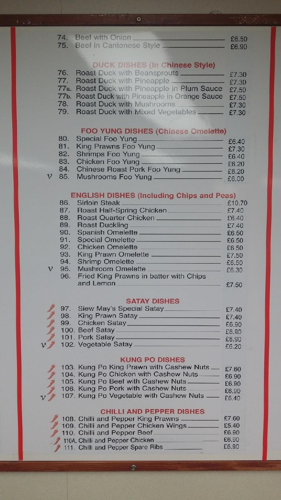 Menu at Siew May fast food, Dawlish