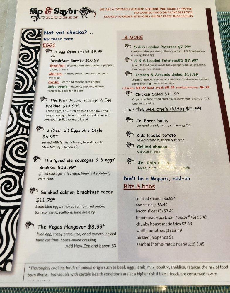 Menu at Sip and Savor Kitchen restaurant, Las Vegas
