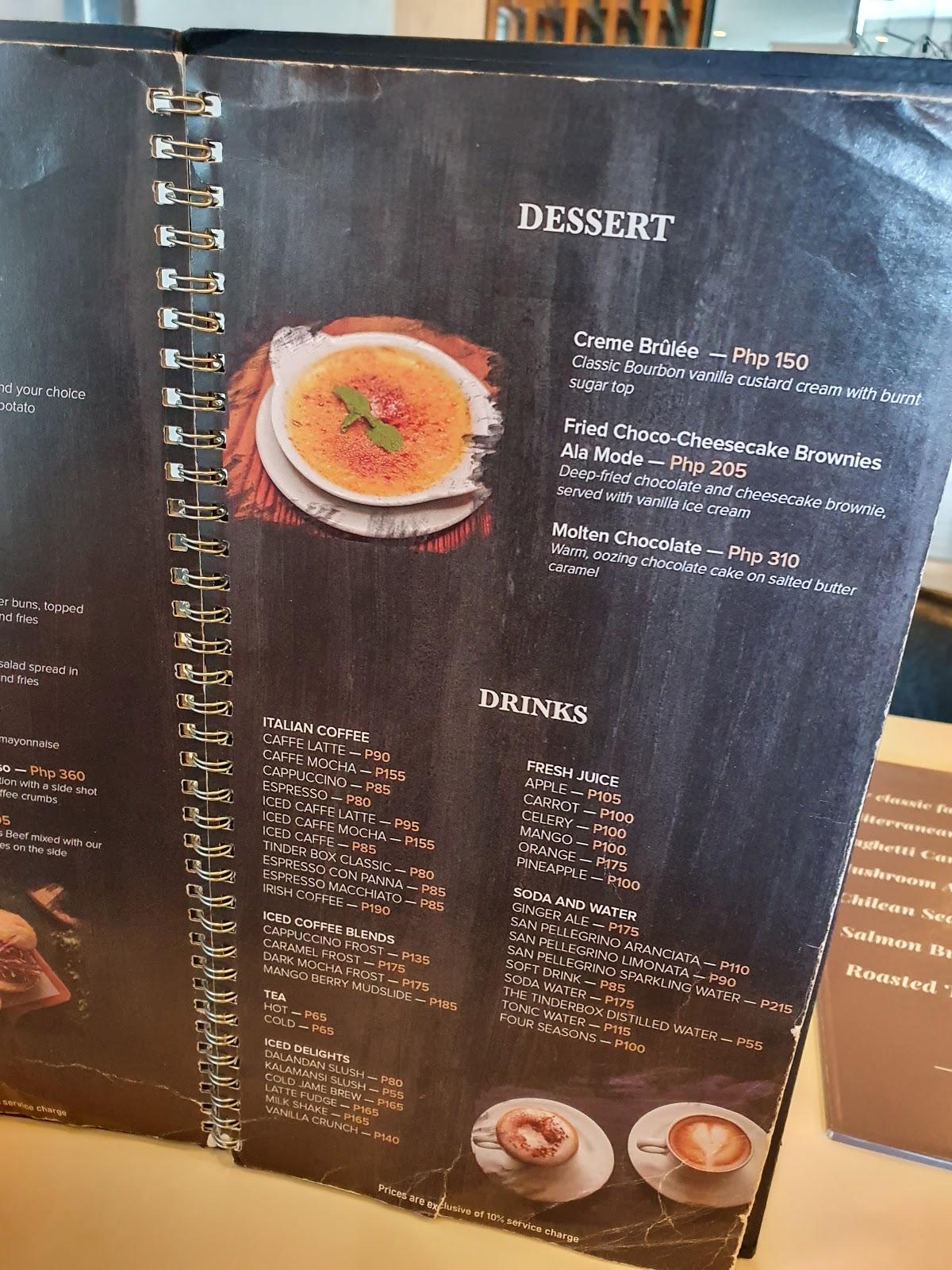 Menu at The TinderBox Vibo restaurant, Cebu City, UB04 Axis ...