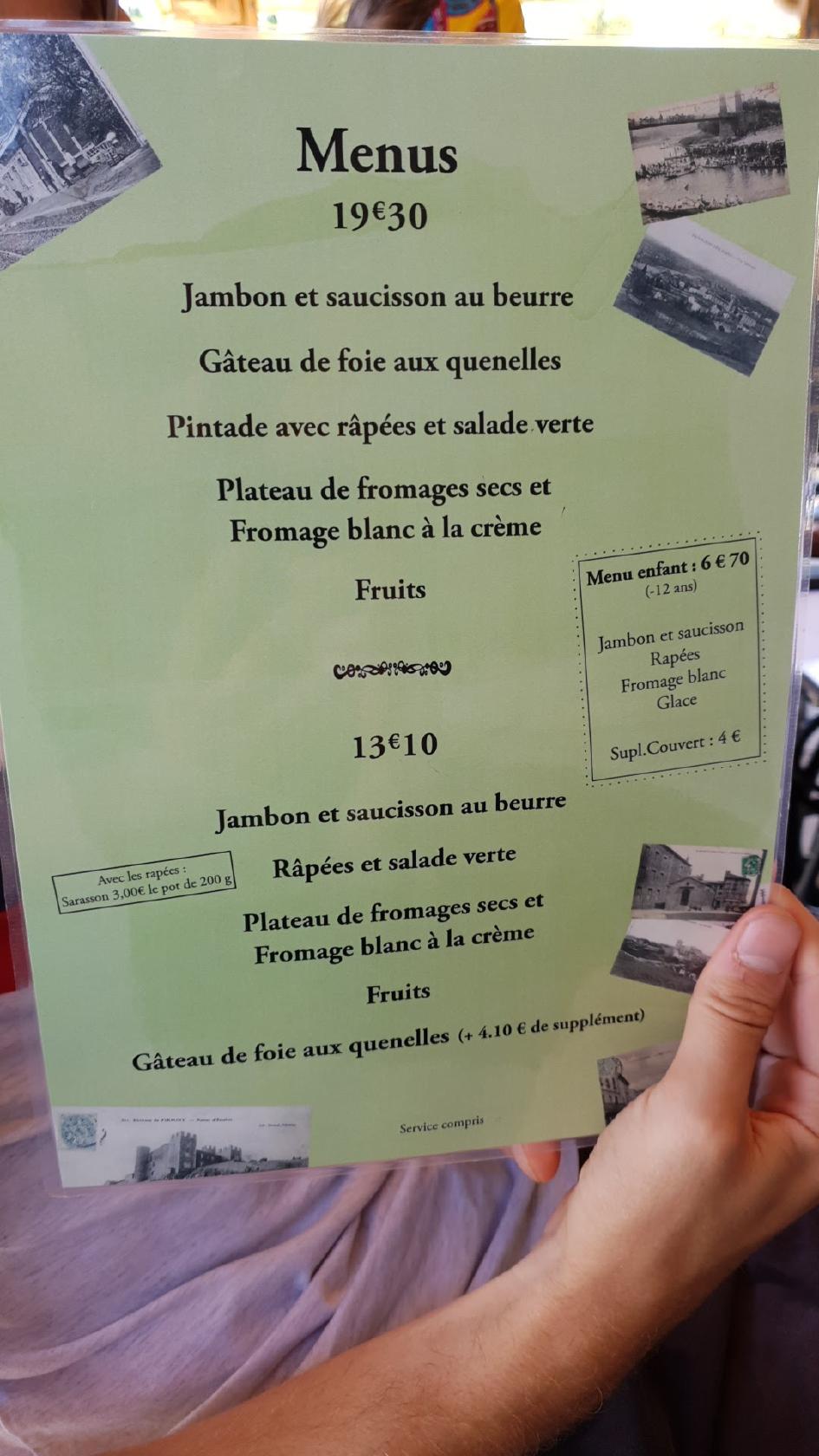 Menu au Auberge des Faux restaurant, Saint-Just-Saint-Rambert