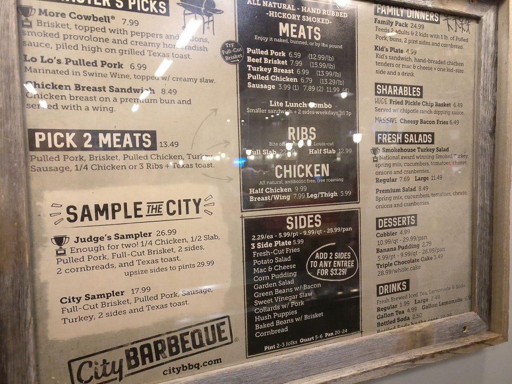 Menu at City Barbeque, Raleigh, Falls of Neuse Rd