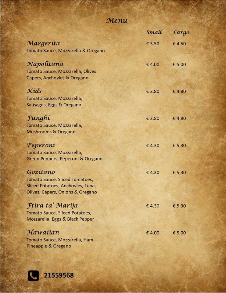 Speisekarte von Francesco's Special Pizza Iz-Zebbug, Żebbuġ