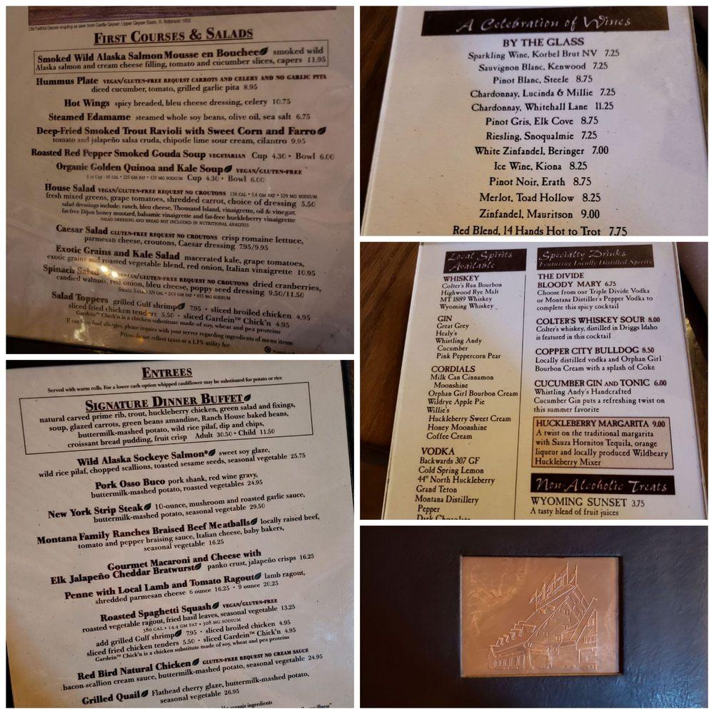 Menu at Old Faithful Inn Dining Room restaurant, USA, Old Faithful Rd