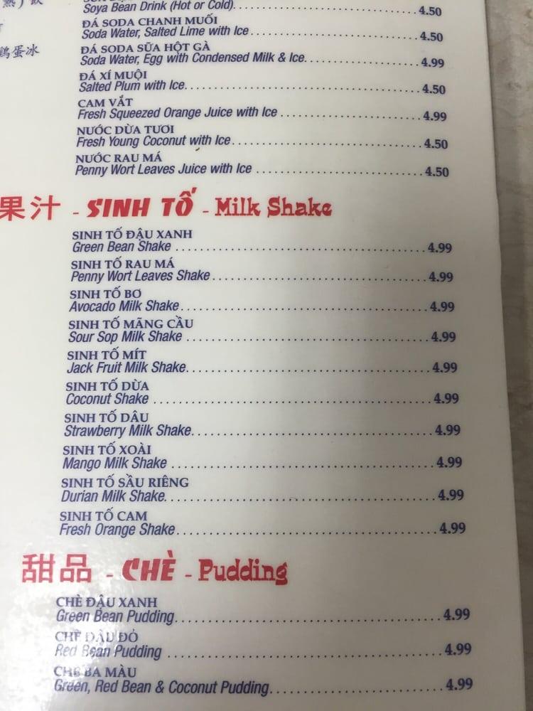 Menu at Pho Pasteur Restaurant, Toronto