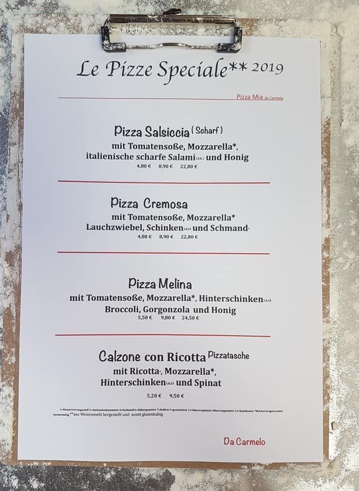 Speisekarte von Pizza Mia da Carmelo, Hann. Münden