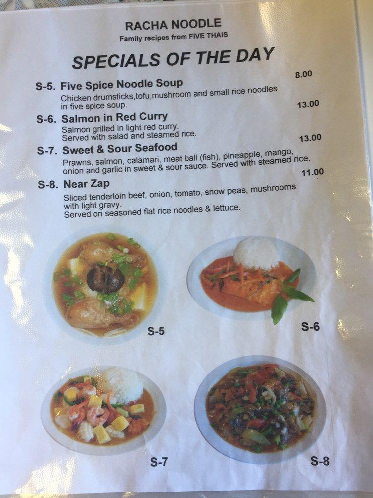 Menu at Racha Noodle restaurant, Redding
