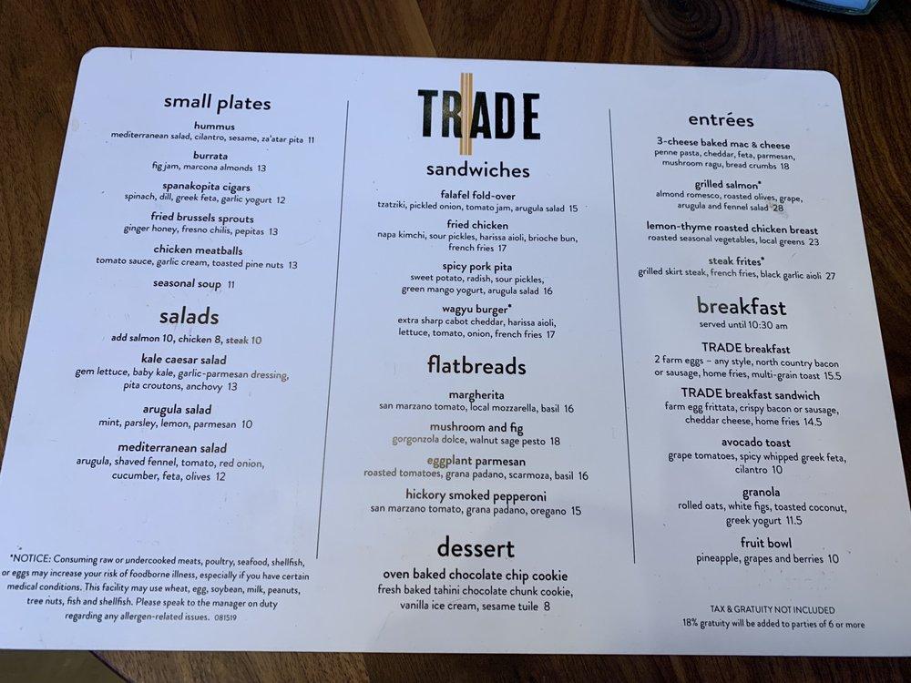 Menu at Trade pub & bar, Boston, 540 Atlantic Ave