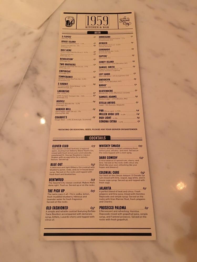 Menu at 1959 Kitchen & Bar, Chicago