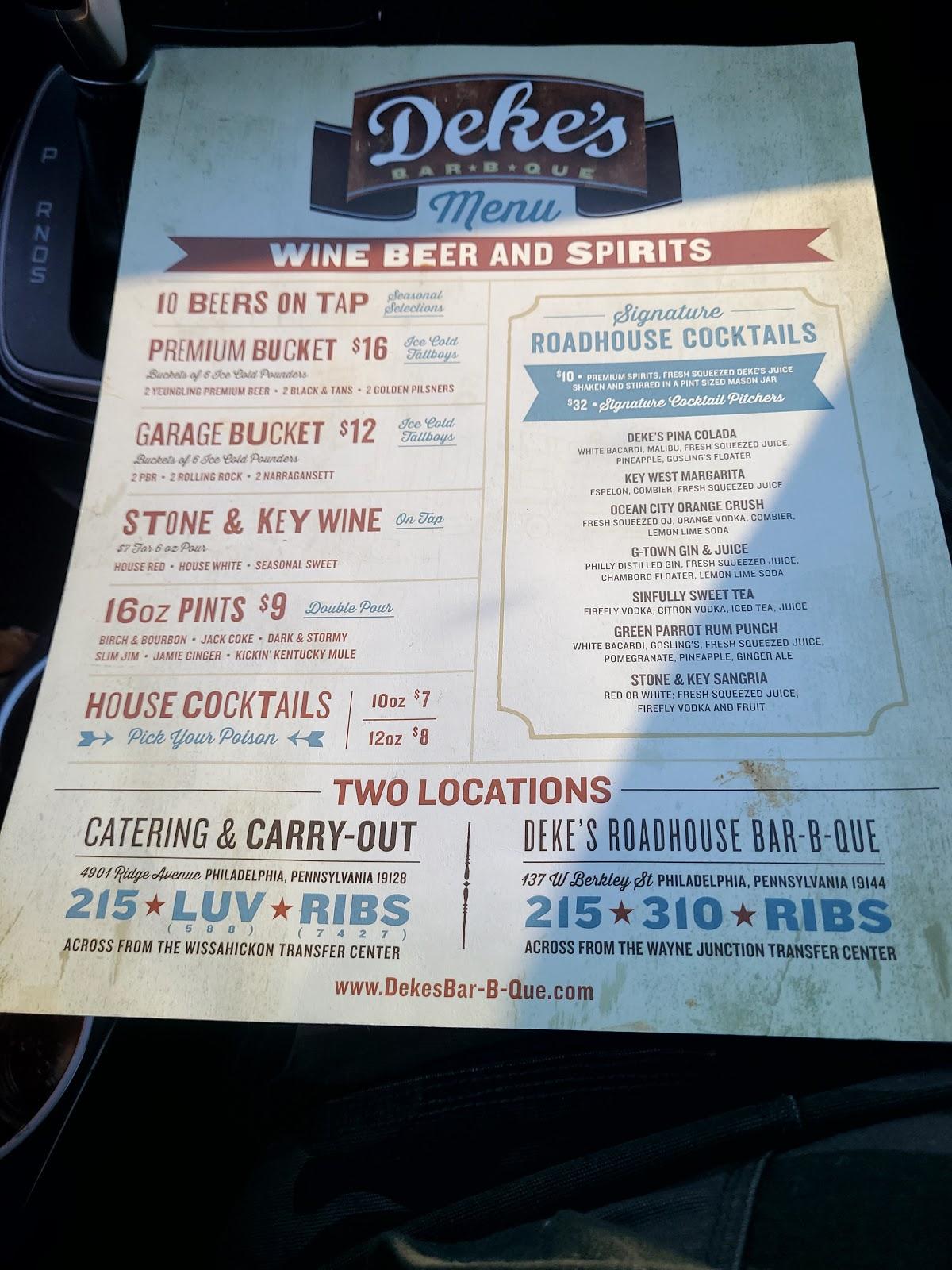 Menu at Deke's Garage Roadhouse BBQ, Philadelphia