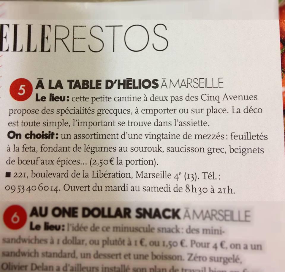Menu at La Table d'Helios restaurant, Marseille, 221 Bd de la Libération