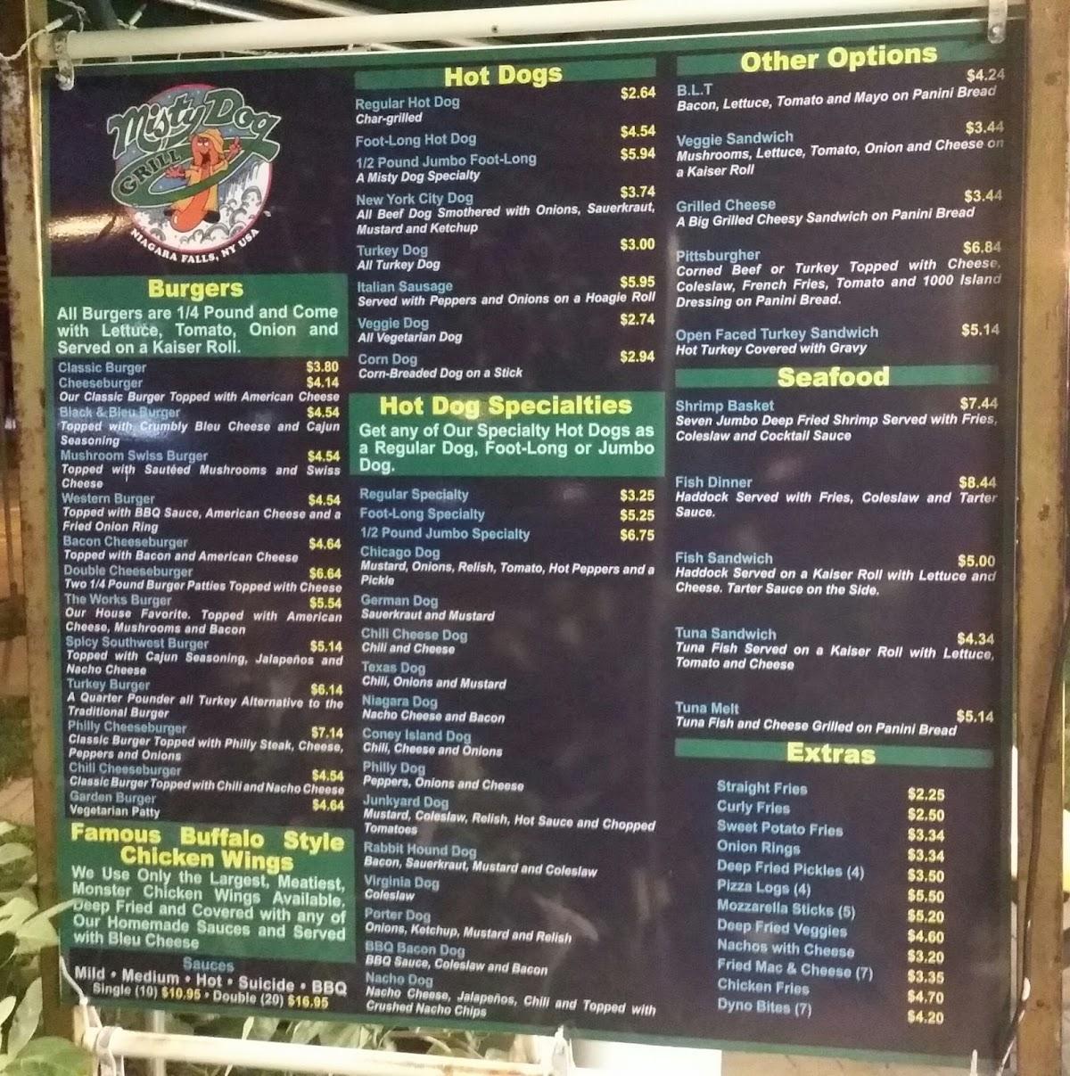 Menu at Misty Dog Grill restaurant, Niagara Falls