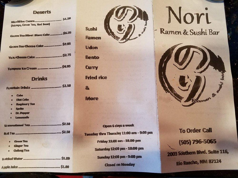 Menu at Nori Ramen and Sushi Bar, Rio Rancho, Southern Blvd SE #116