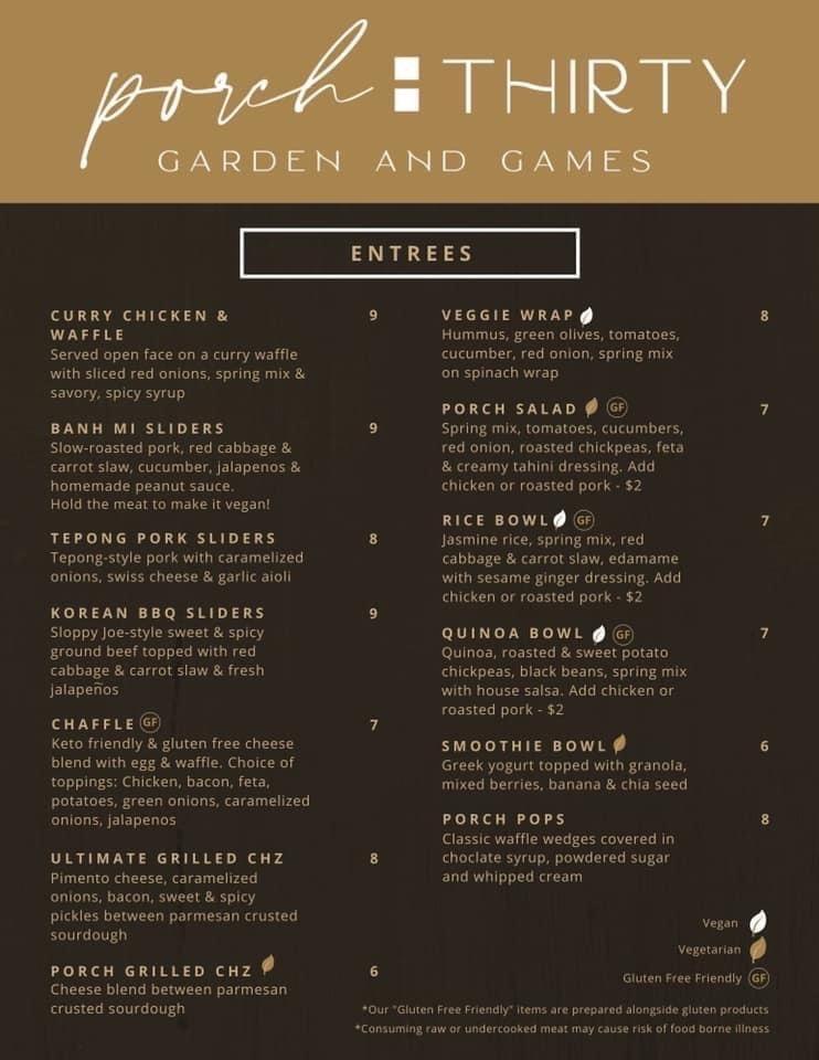 Menu at Porch Thirty cafe, Jonesboro