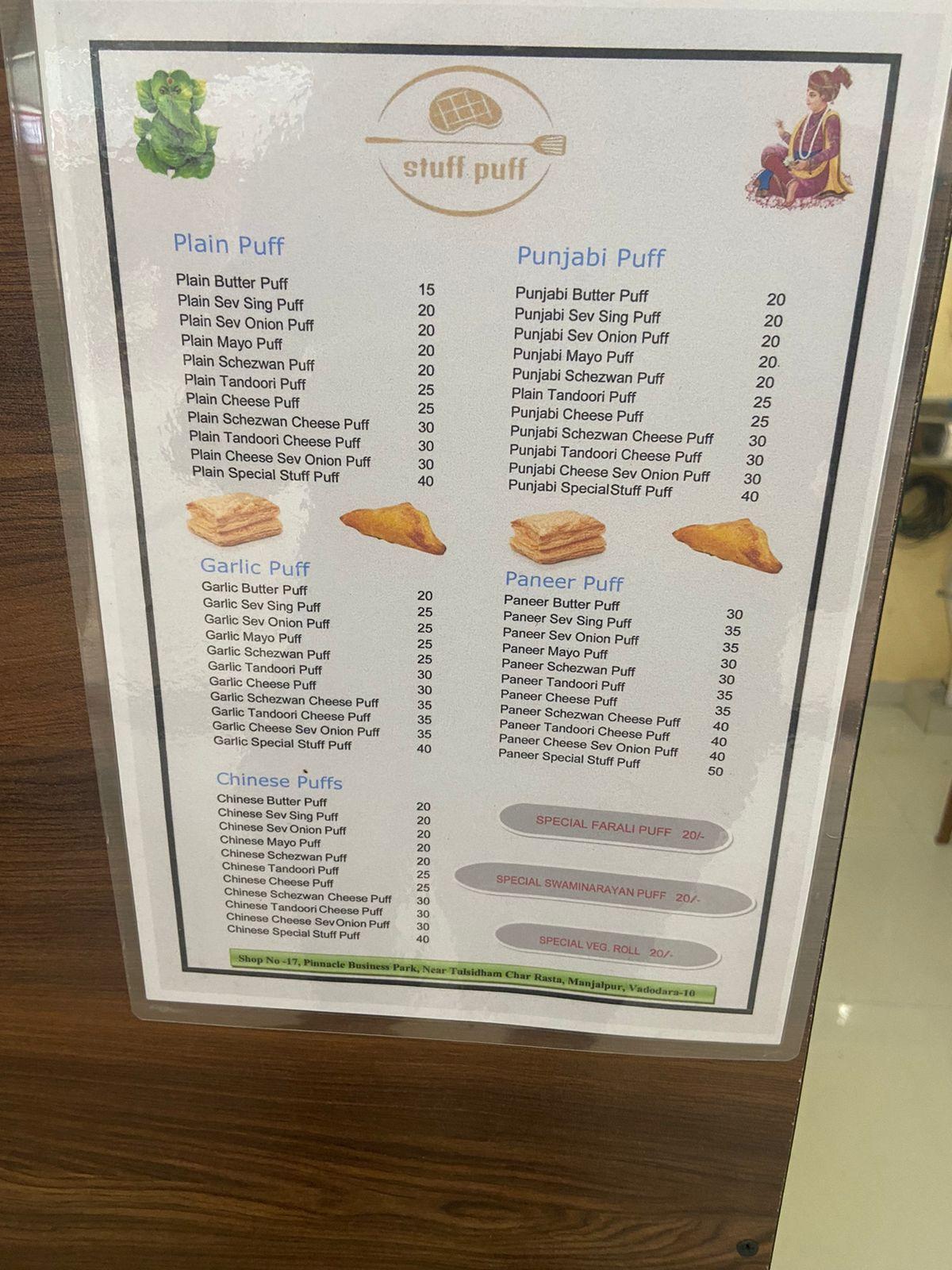 Menu at Stuff Puff, Vadodara