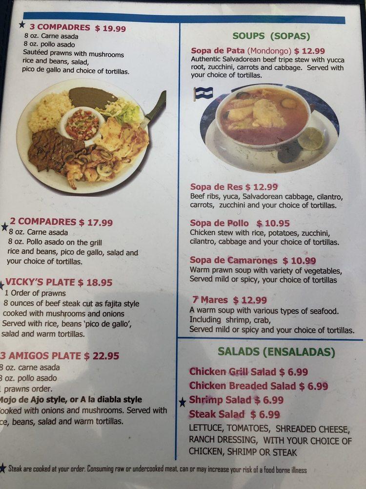 Menu at Vicky's Salvadorian Restaurant, Centralia