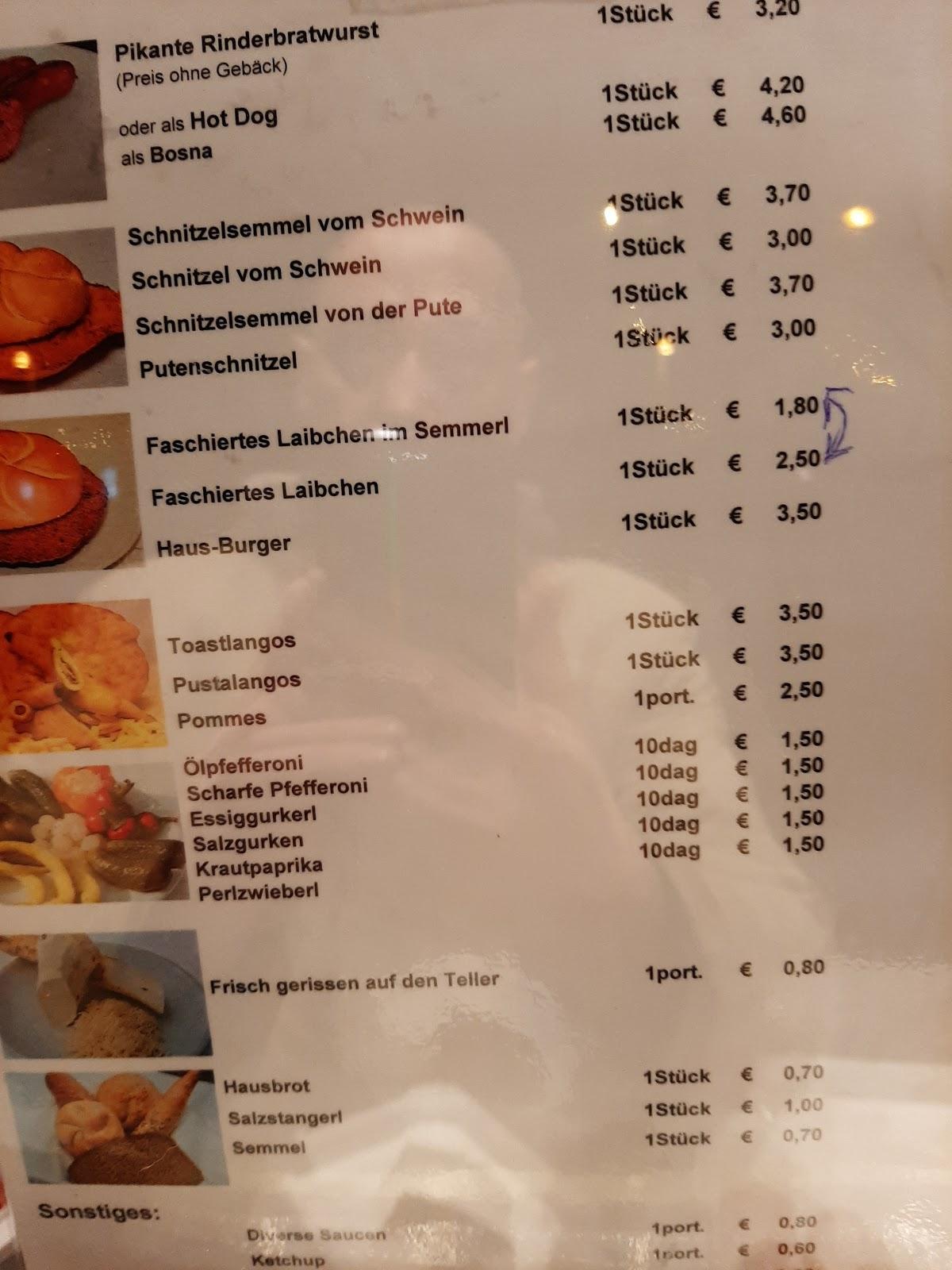 Speisekarte von Würstelstand am Südtiroler Platz BBQ, Wien, Wiedner ...