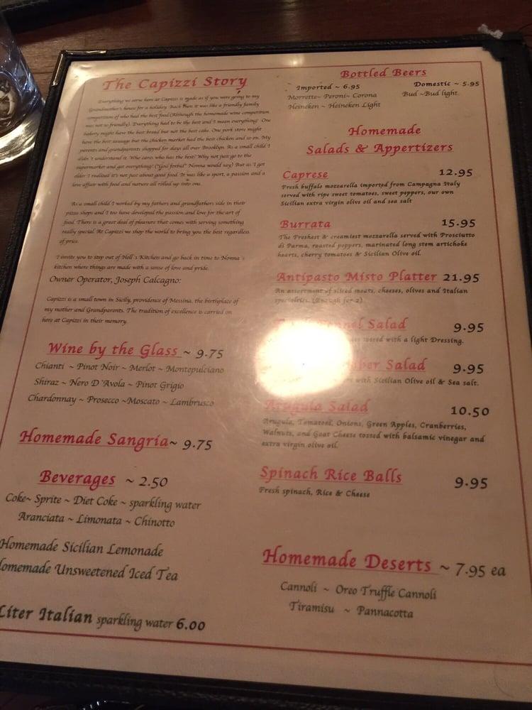 Menu at Capizzi pizzeria, West New York, 547 9th Ave