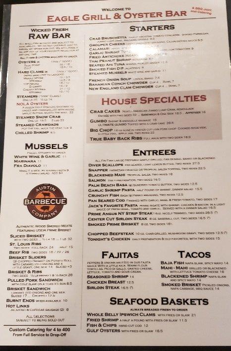 Menu at Eagle Grill & Oyster Bar, Greenacres