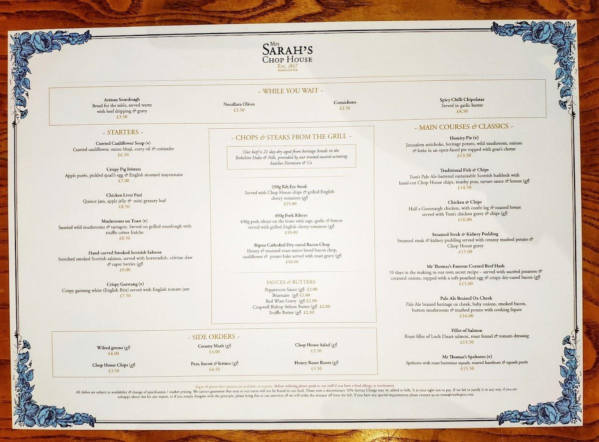 Menu at MR THOMAS'S CHOP HOUSE pub & bar, Manchester