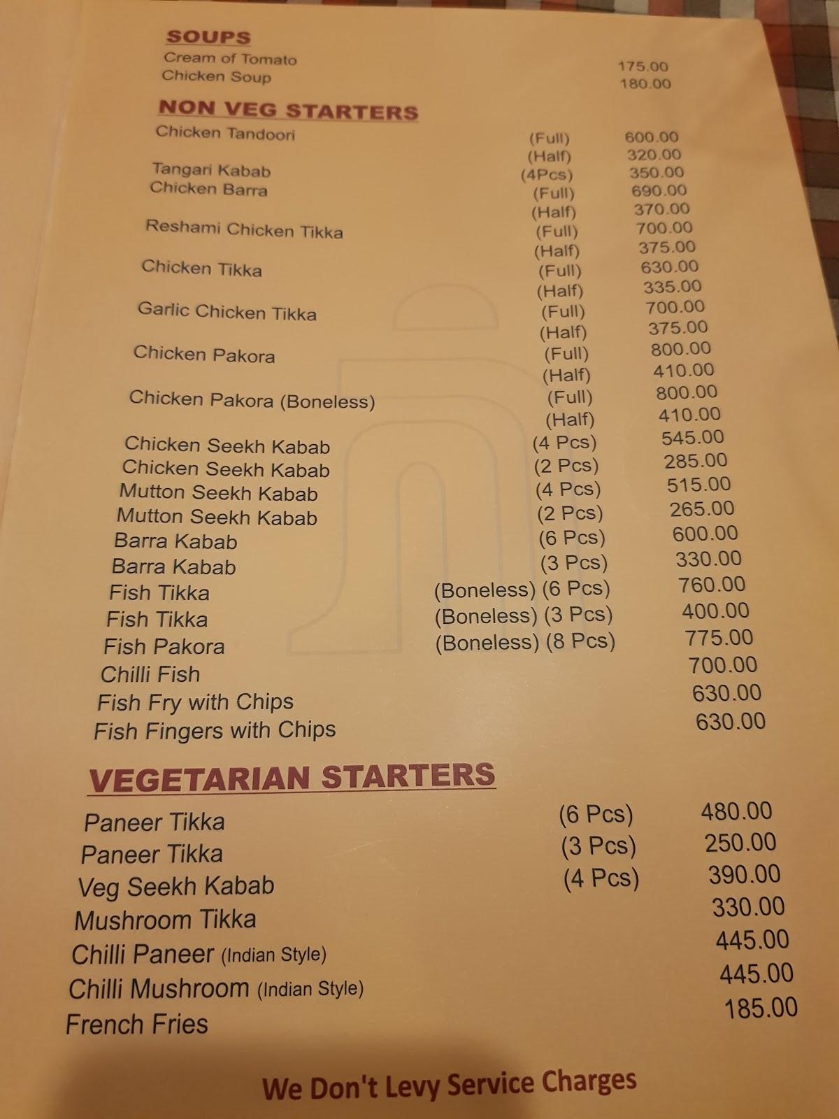 Menu at New Minar, New Delhi, M-65