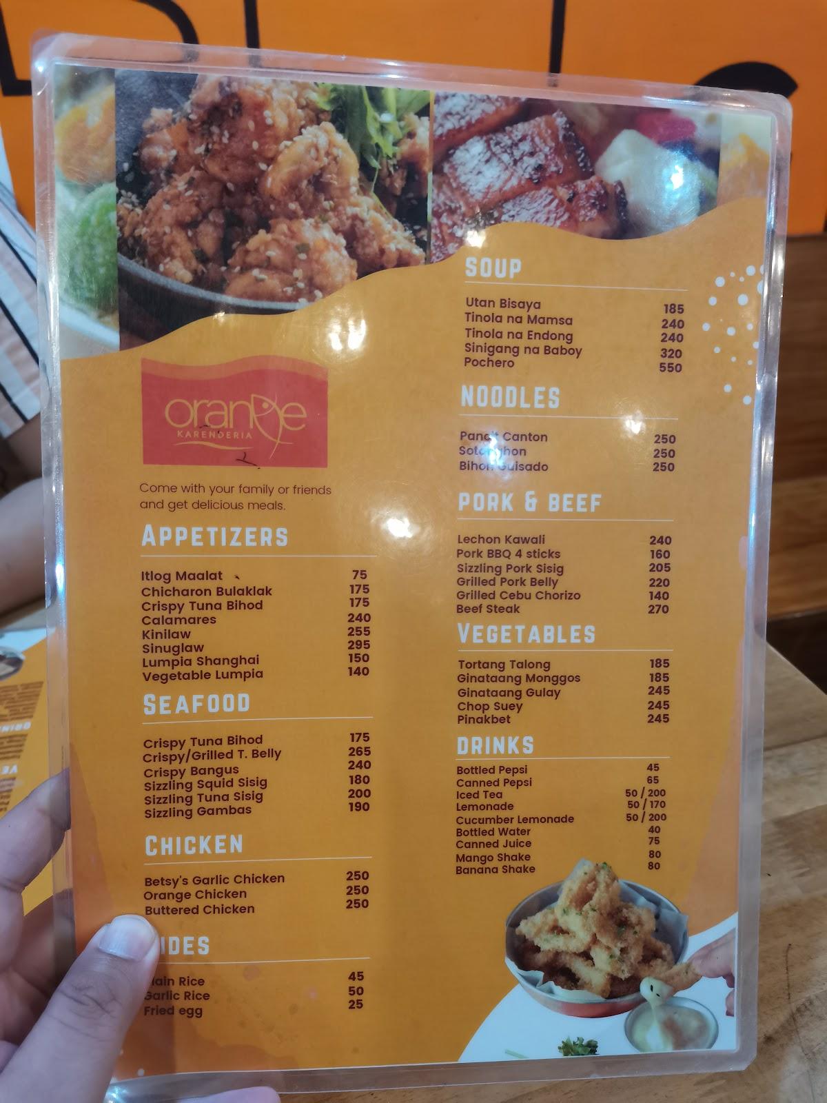 Menu at Orange Karenderia - SM City Cebu restaurant, Cebu City