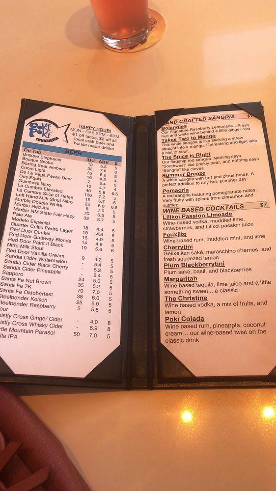 Menu at Poki Poki Cevicheria restaurant, Albuquerque, Wyoming Blvd NE