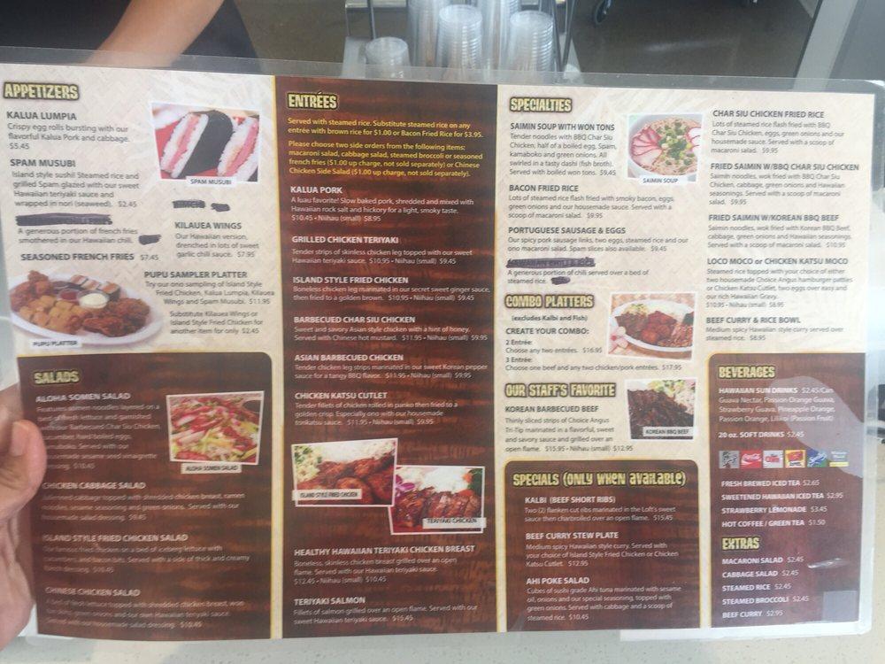 Menu at The Loft Hawaiian Restaurant, Torrance, Pacific Coast Hwy