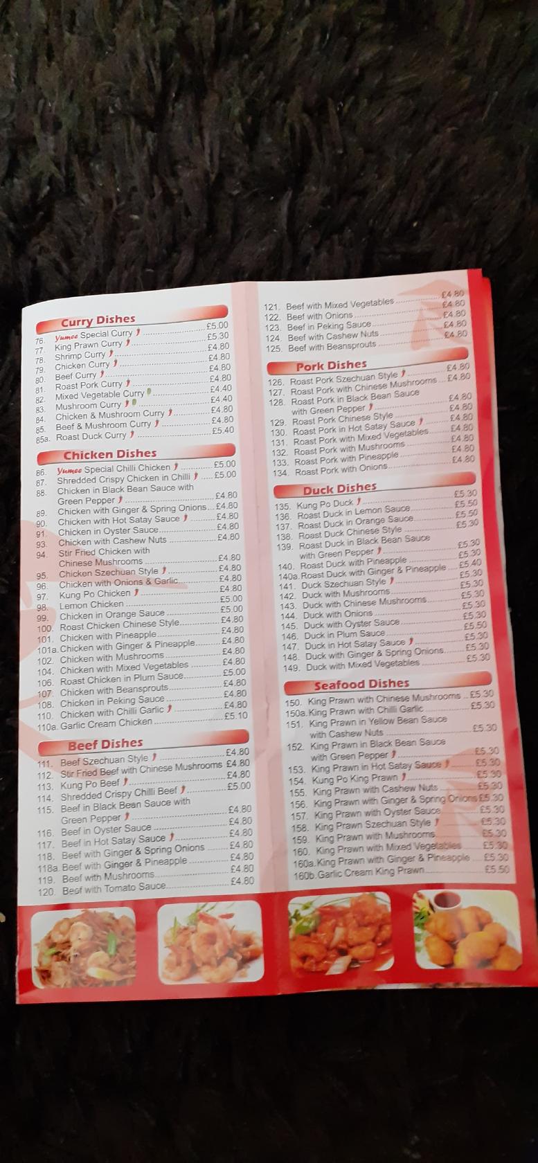 Menu at Yumee restaurant, Tredegar