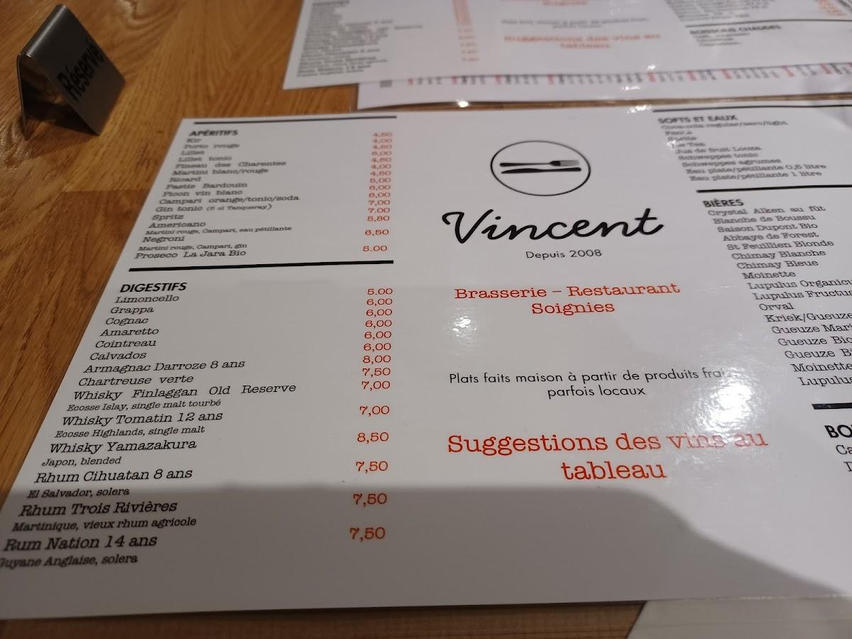 Menu au Chez Vincent, Soignies