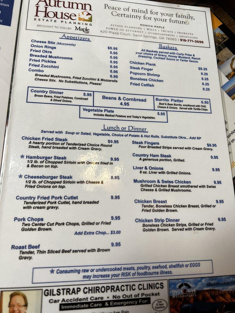 Menu at Crescent Cafe, Sand Springs