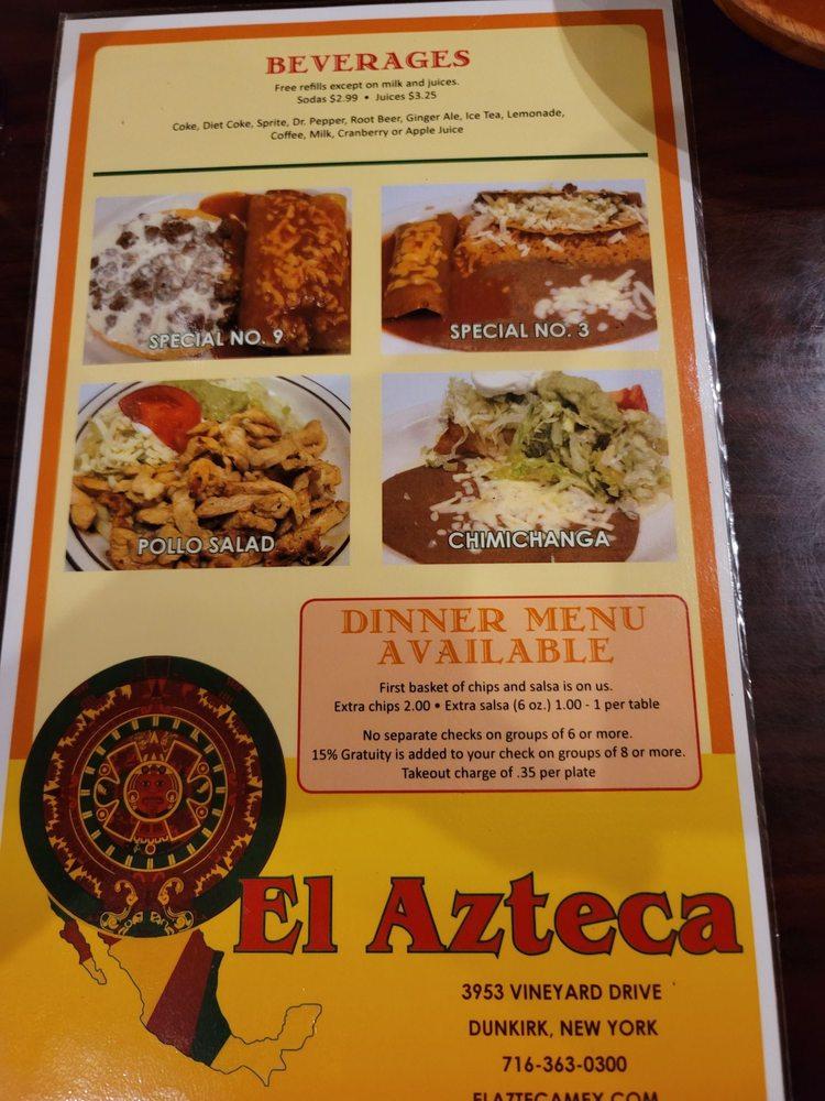 Menu at El Azteca Restaurant, Dunkirk