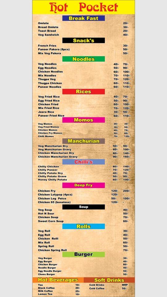 Menu at Hot Pocket, Noida, Street no-1 Mamura sector 66