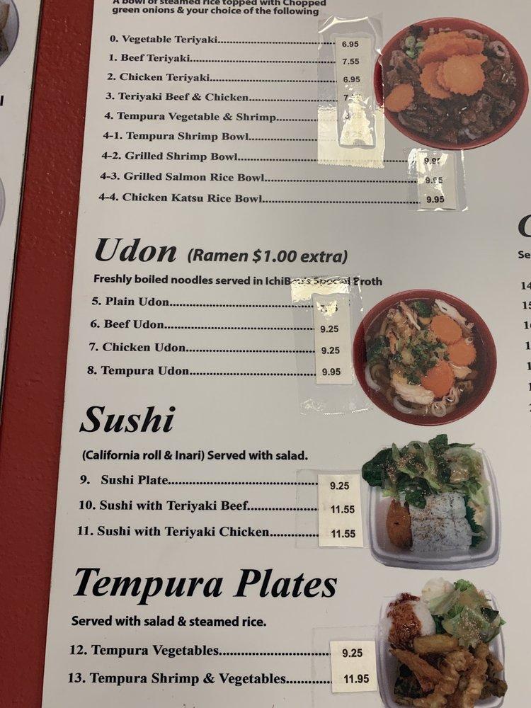 Menu at Ichiban restaurant, Fresno
