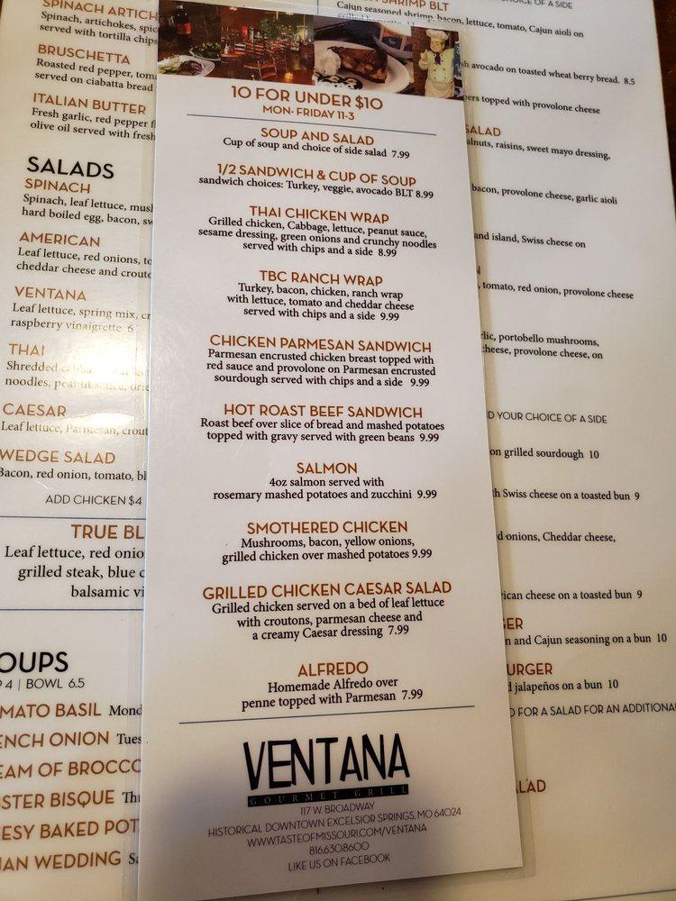 Menu at Ventana Gourmet Grill pub & bar, Excelsior Springs