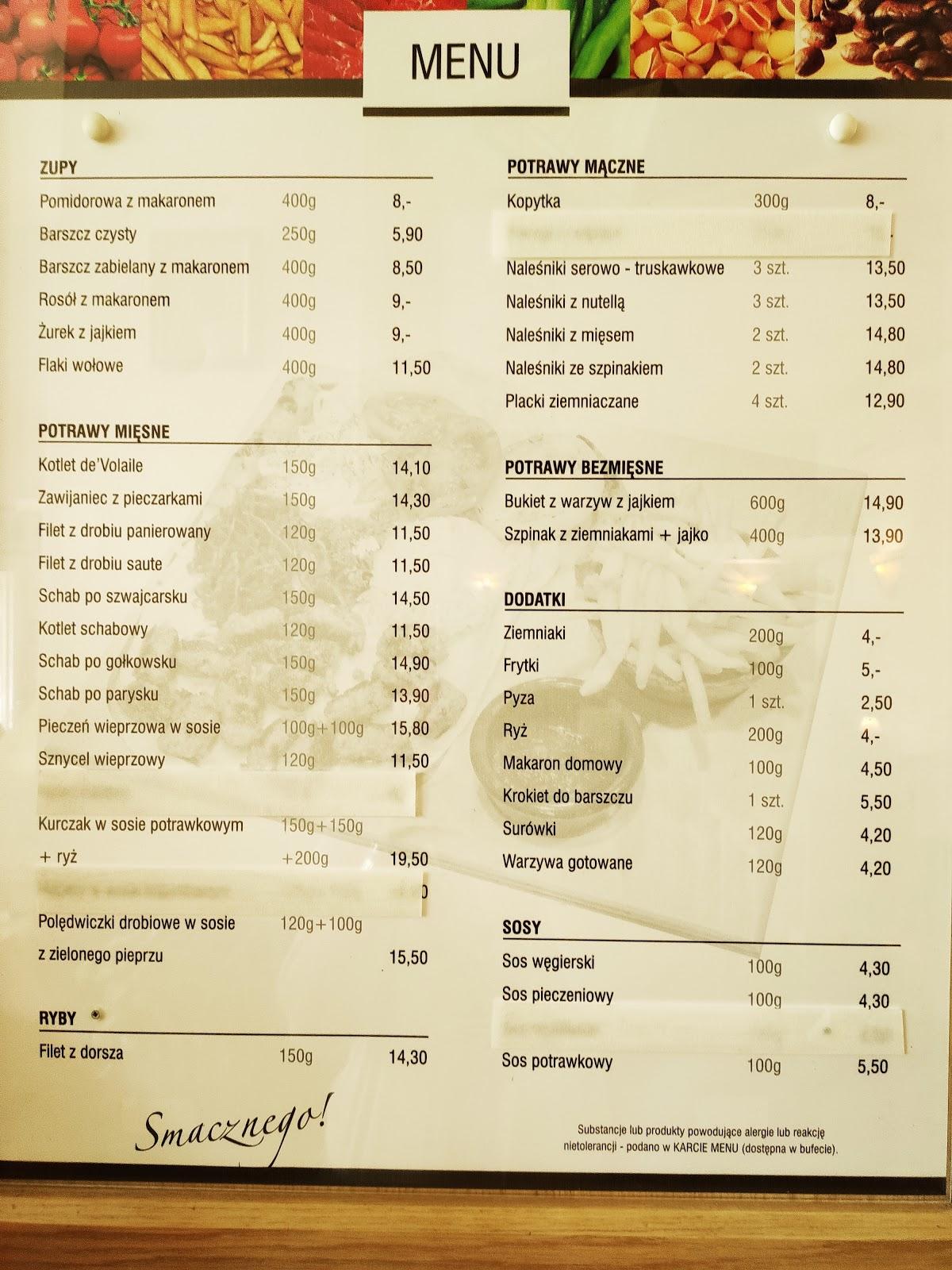 Menu at Bar 14, Swarzędz