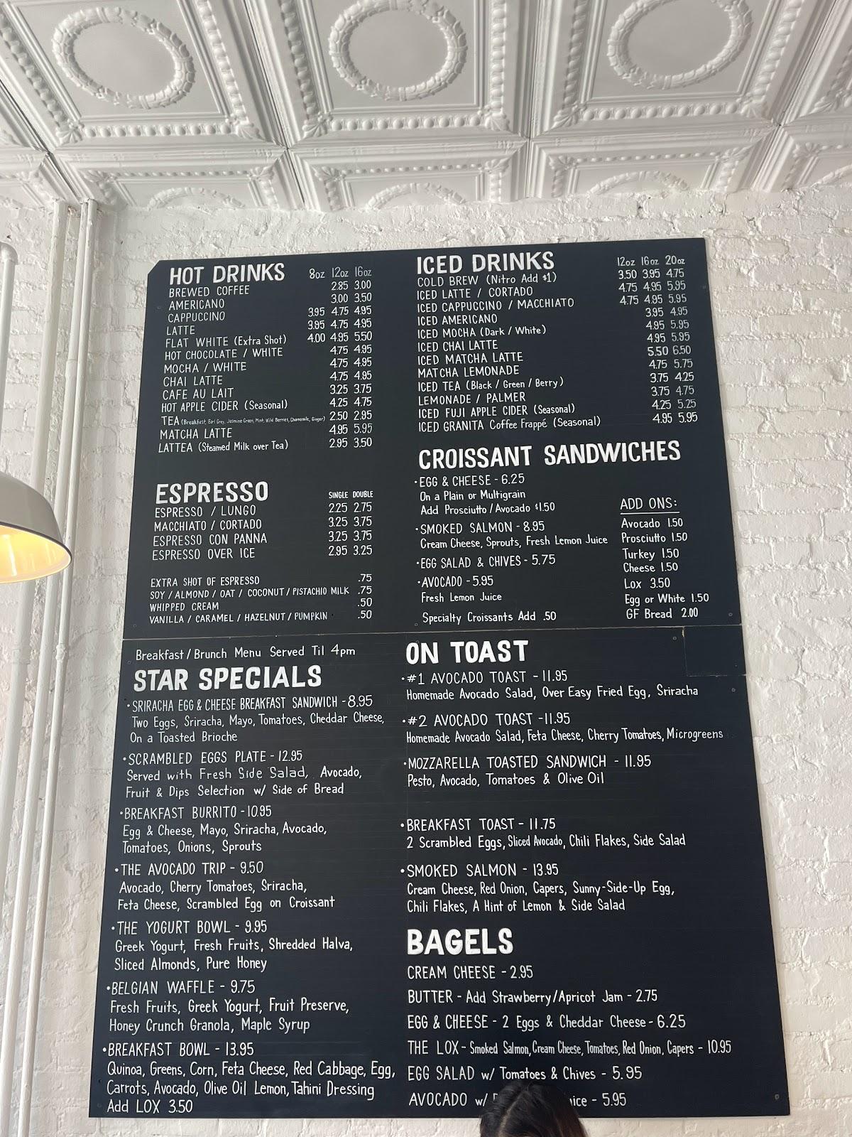 Carta de Black Star Bakery & Cafe, Nueva York, 548 Driggs Ave
