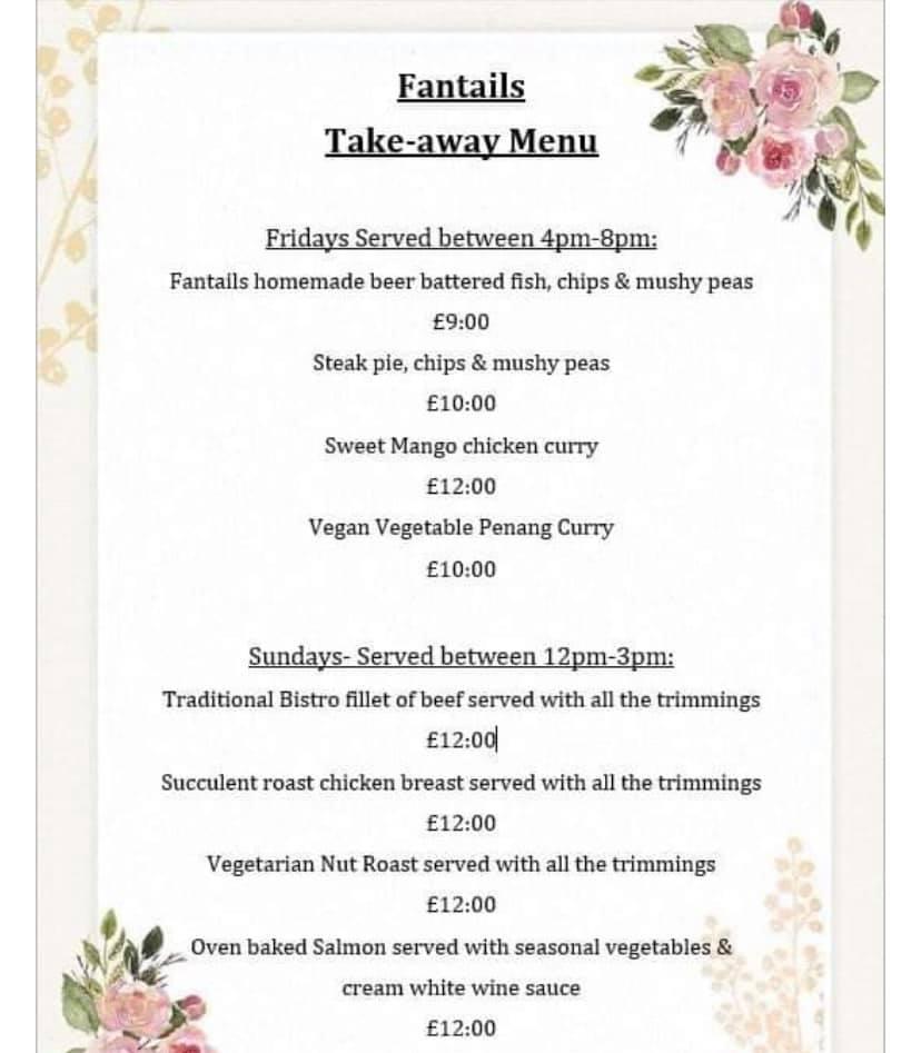 Menu at Fantails restaurant, Carlisle