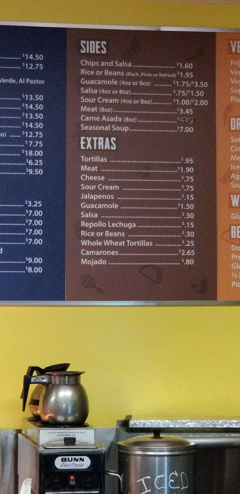 Menu at Picante restaurant, San Rafael