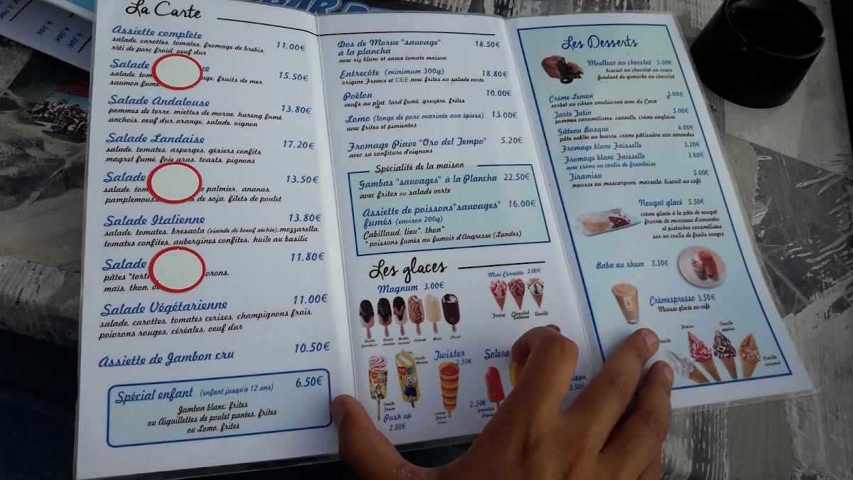Menu at Snack de la Plage pub & bar, Messanges