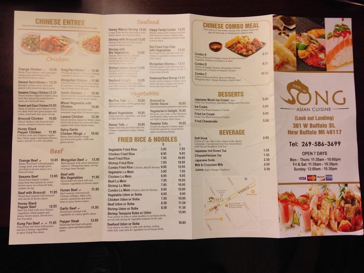Menu at Song Asian Cuisine restaurant, New Buffalo
