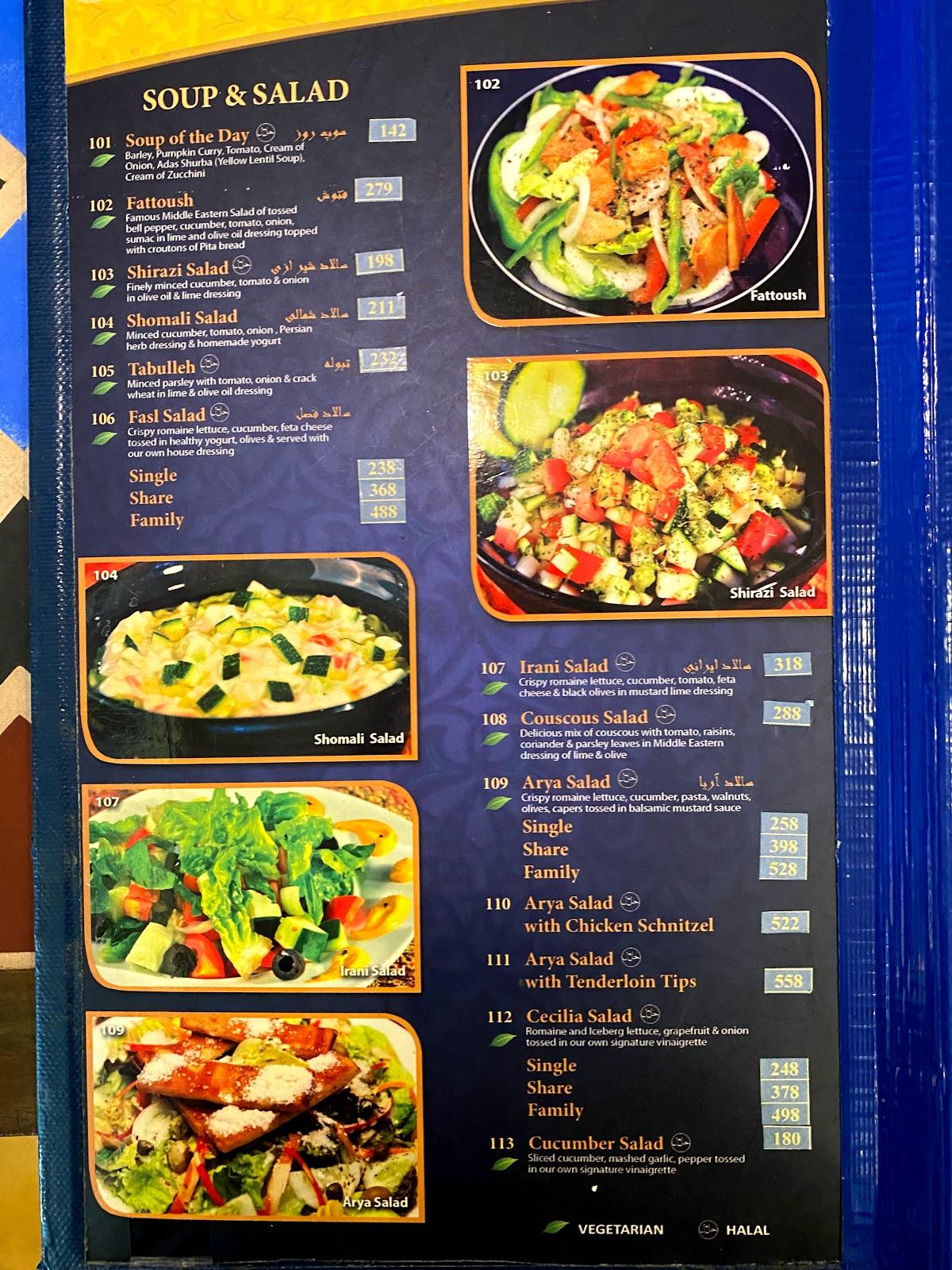 Menu at Arya - Quezon City - Robinsons Magnolia (Persian Restaurant ...