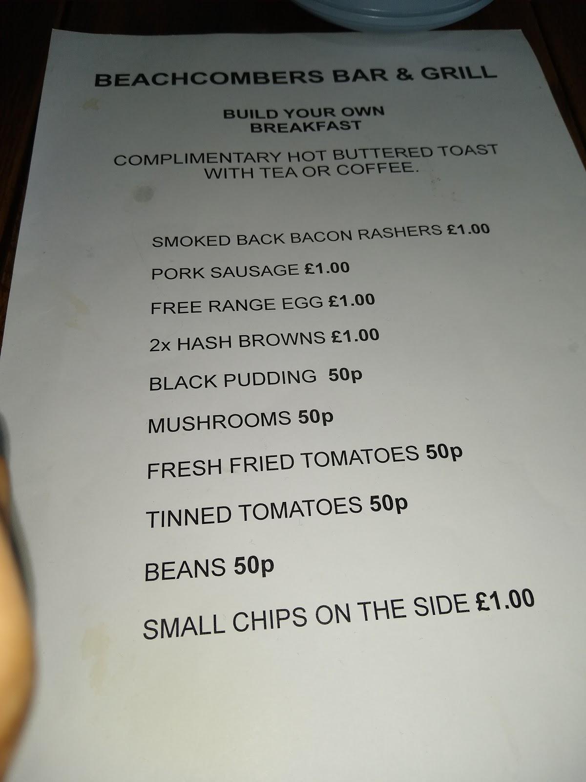 Menu at Beachcomber Bar and Grill, Shanklin