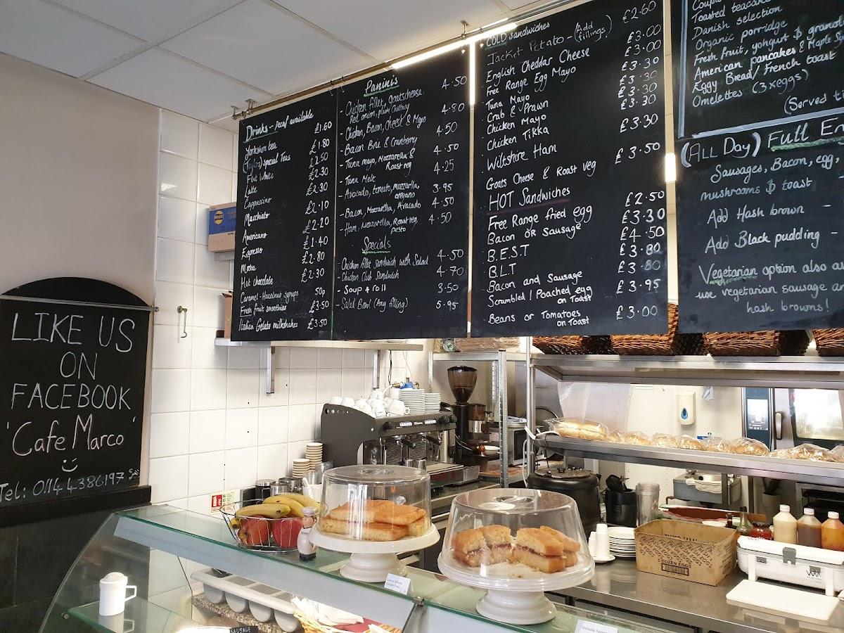 Menu at Cafe Marco, Sheffield