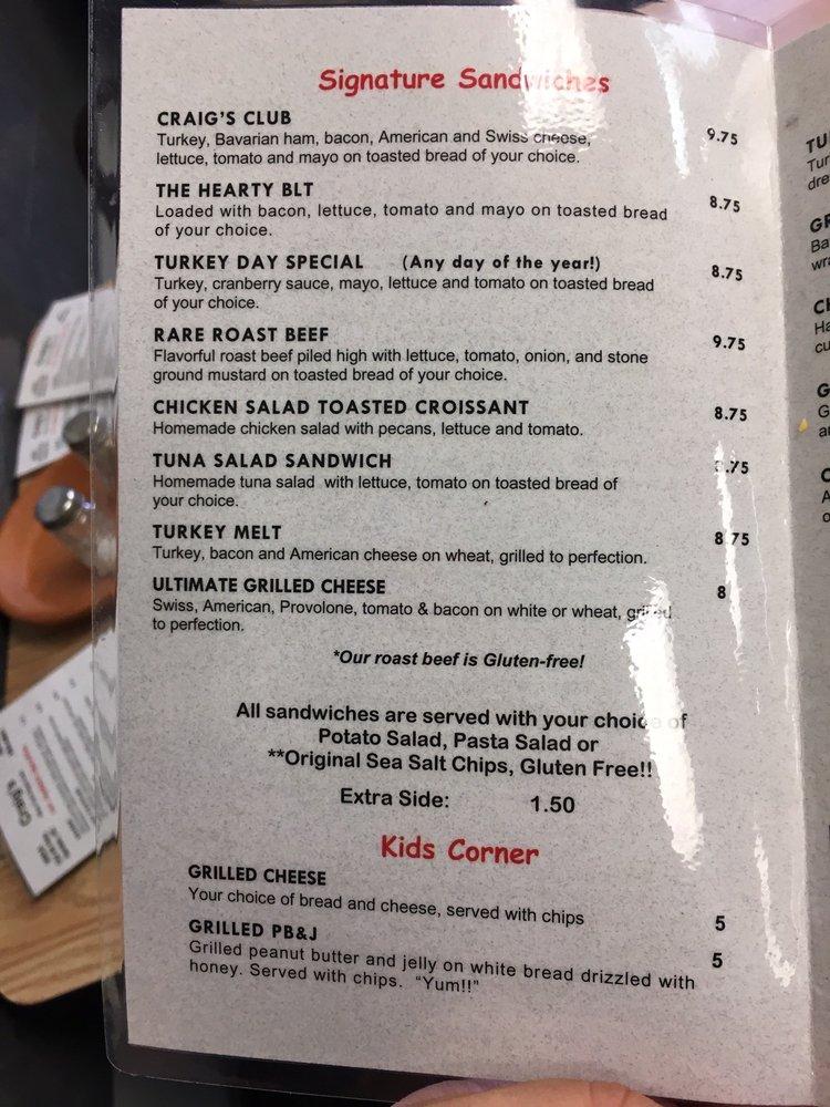 Menu at Craig's Deli cafe, Santee