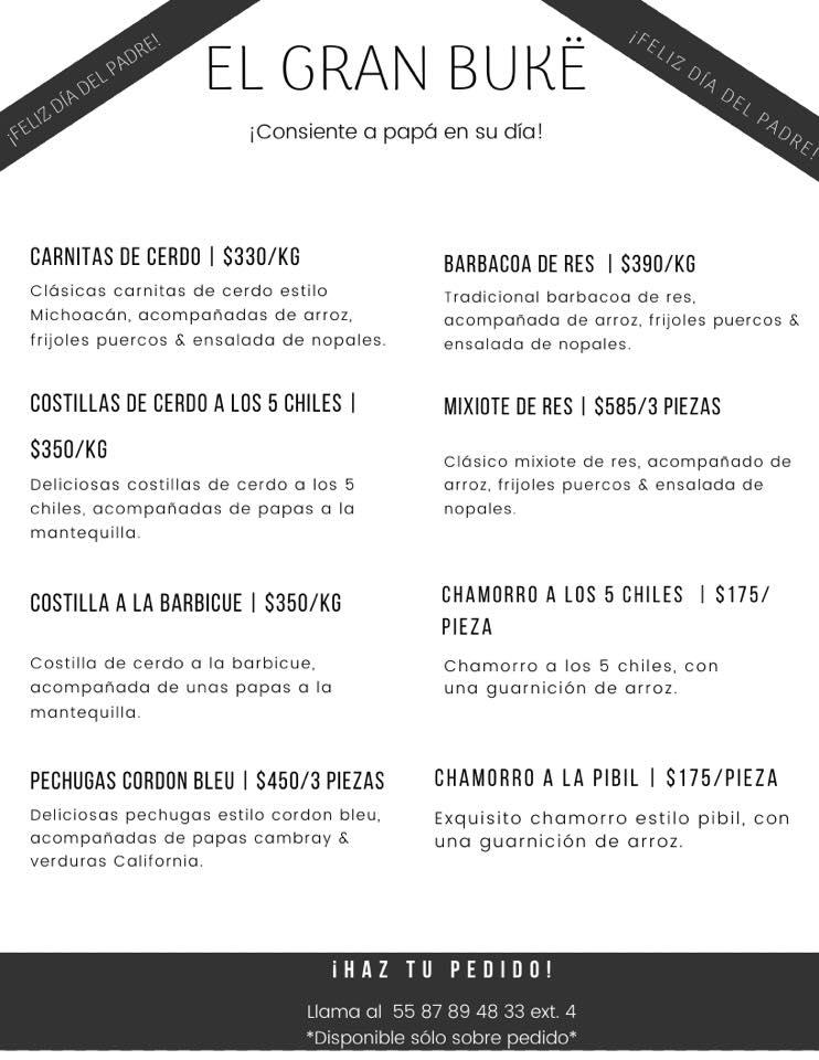 Menu at El Gran Buke, Cuernavaca