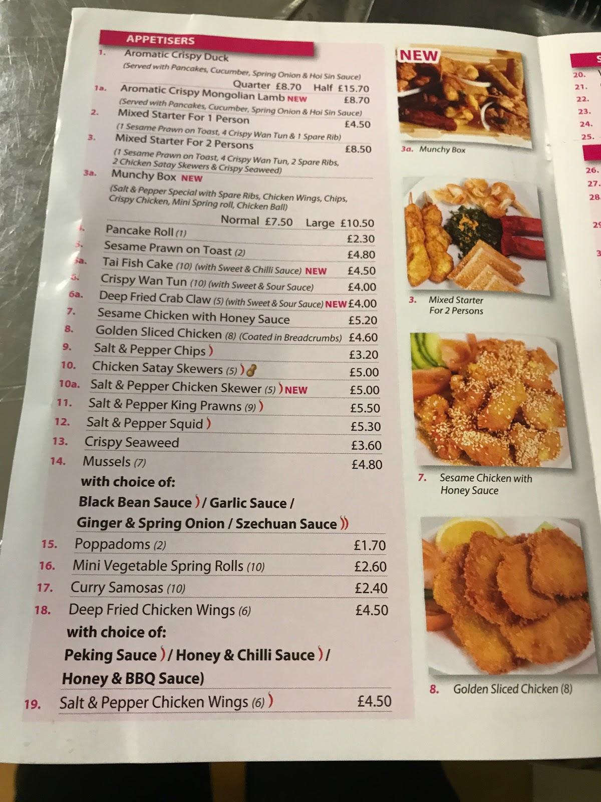 Menu at Golden pool fast food, Southampton