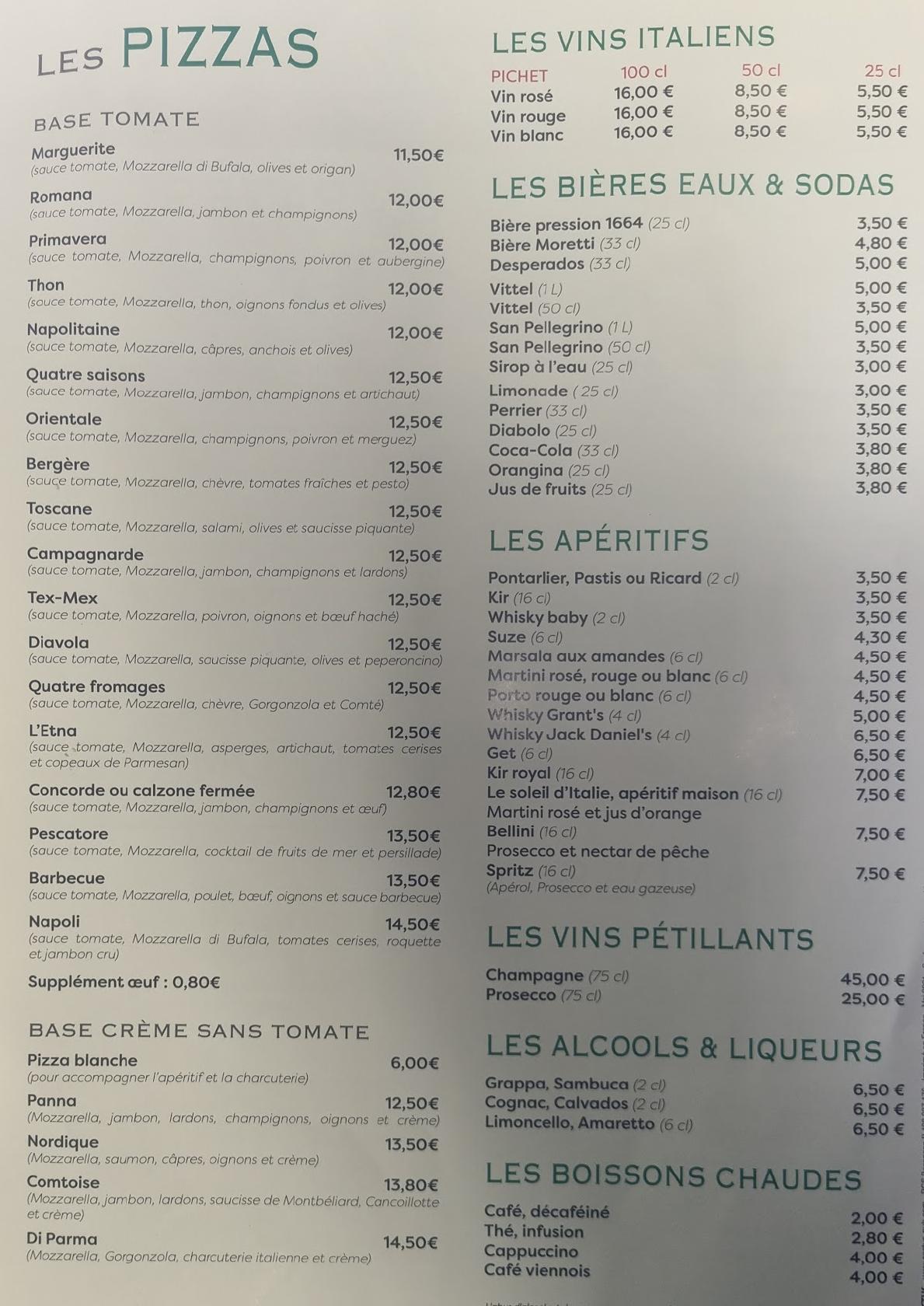 Menu au L'Etna 3 pizzeria, Besançon, 1 Av. du Maréchal Foch
