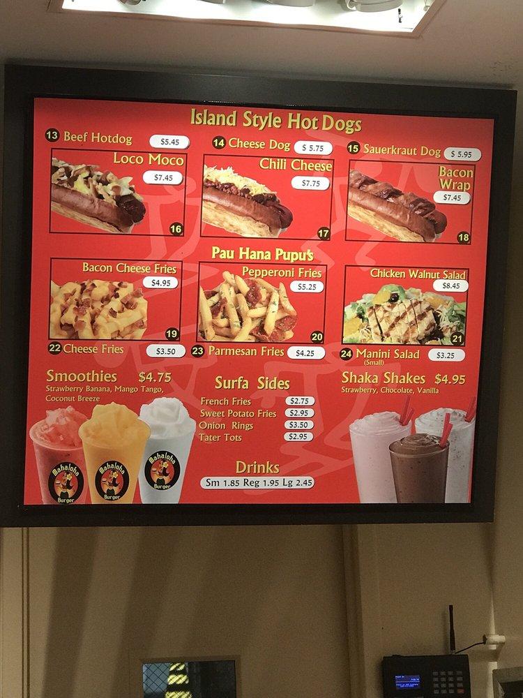 Menu at Mahaloha Burger Waikiki fast food, Honolulu, Kalākaua Ave