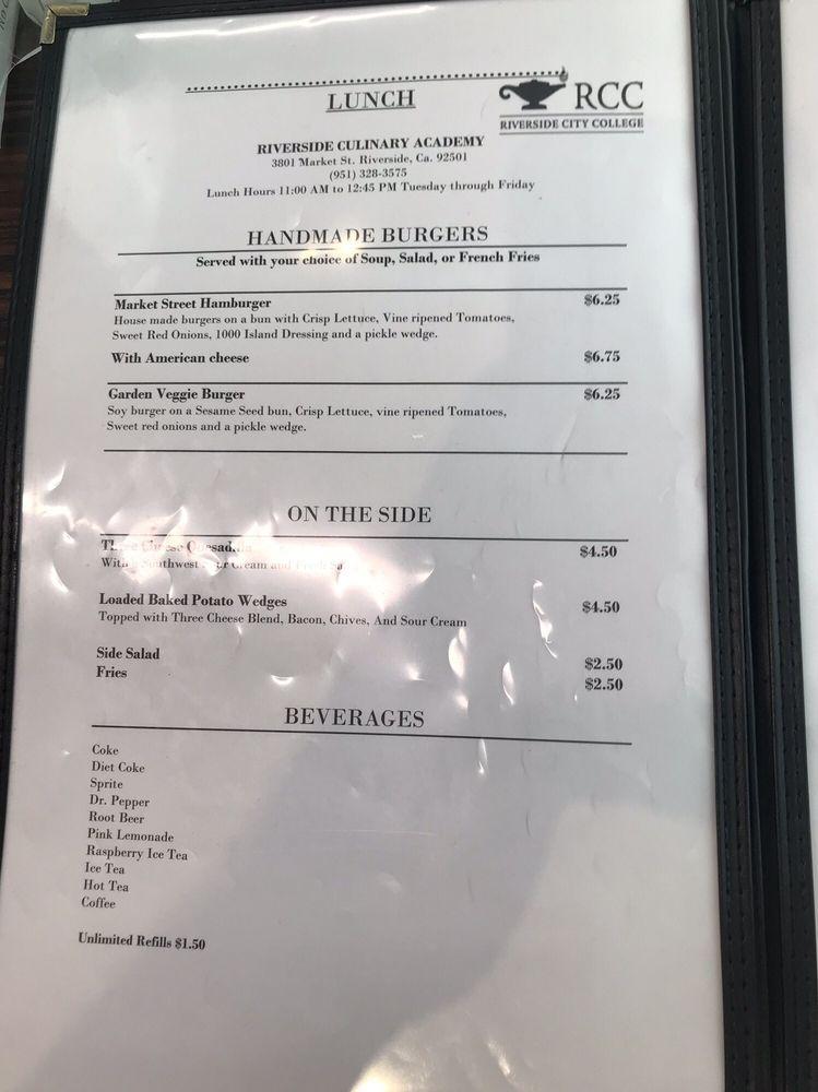 Menu at Riverside Community College Culinary Academy restaurant ...