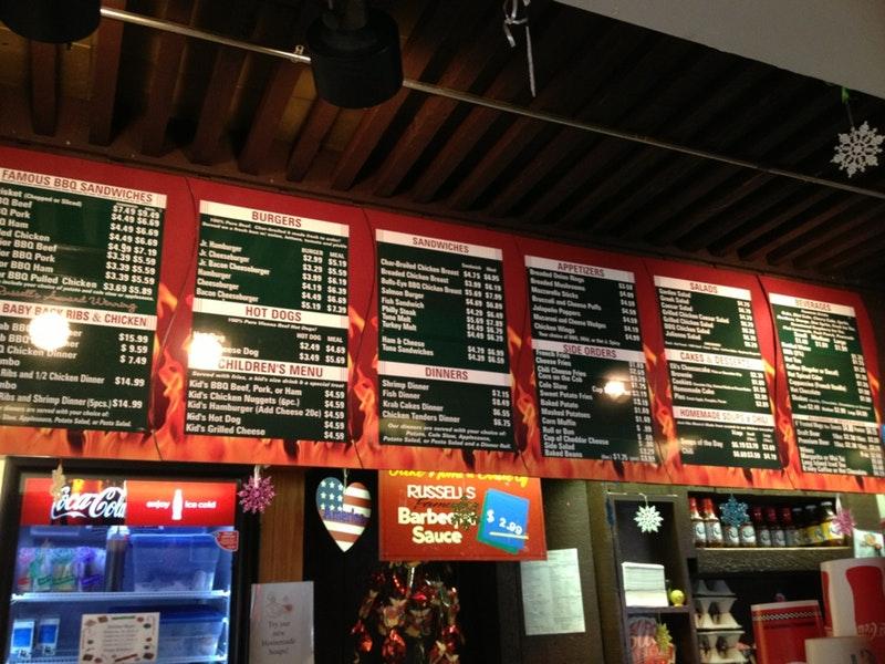 Menu at Russell's Barbecue, Elmwood Park, Thatcher Ave